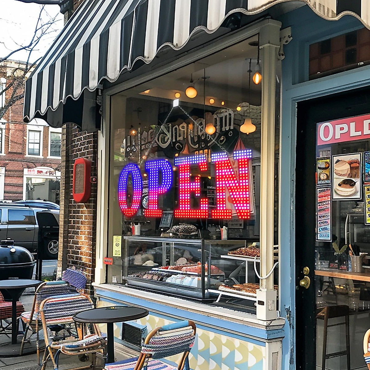 Flashing USA Flag Open Sign, 40"x14" Large Led Open Sign with 14 Scene Modes, Open Sign for Business with Hanging Installation, Ultra Bright Open Sign for Boutique, Stores, Bar, and More