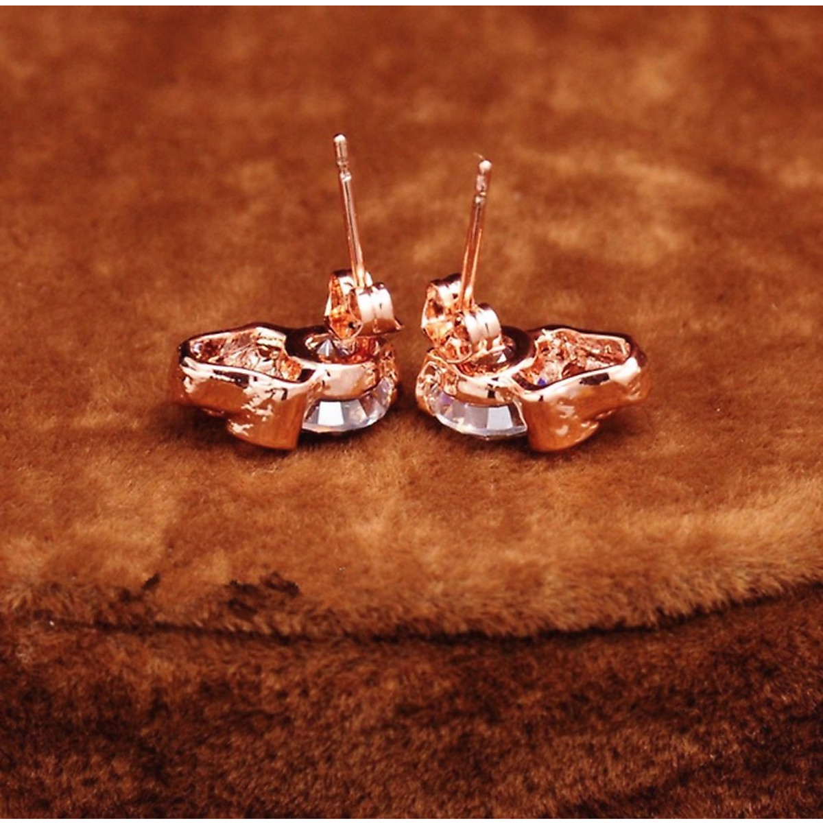 Zittop Rose Gold Women Tone Crystal Diamond Skull Pierced Stud Earrings Jewelry