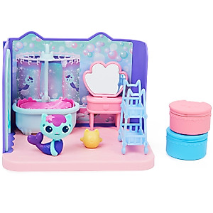 Gabby’s Dollhouse, Primp and Pamper Bathroom with Mercat Figure, 3 Accessories, 3 Furniture and 2 Deliveries, Kids Toys for Ages 3 and up