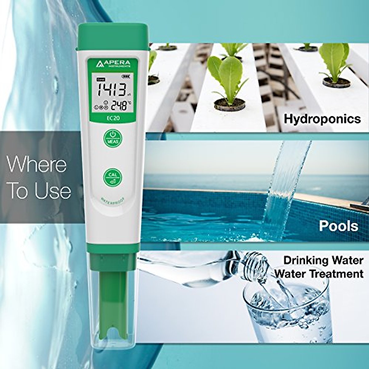 Apera Instruments Value Series EC20 Conductivity (EC) Pocket Tester Kit, ±1% F.S Accuracy in 0 to 20 mS/cm, BPB Sensor