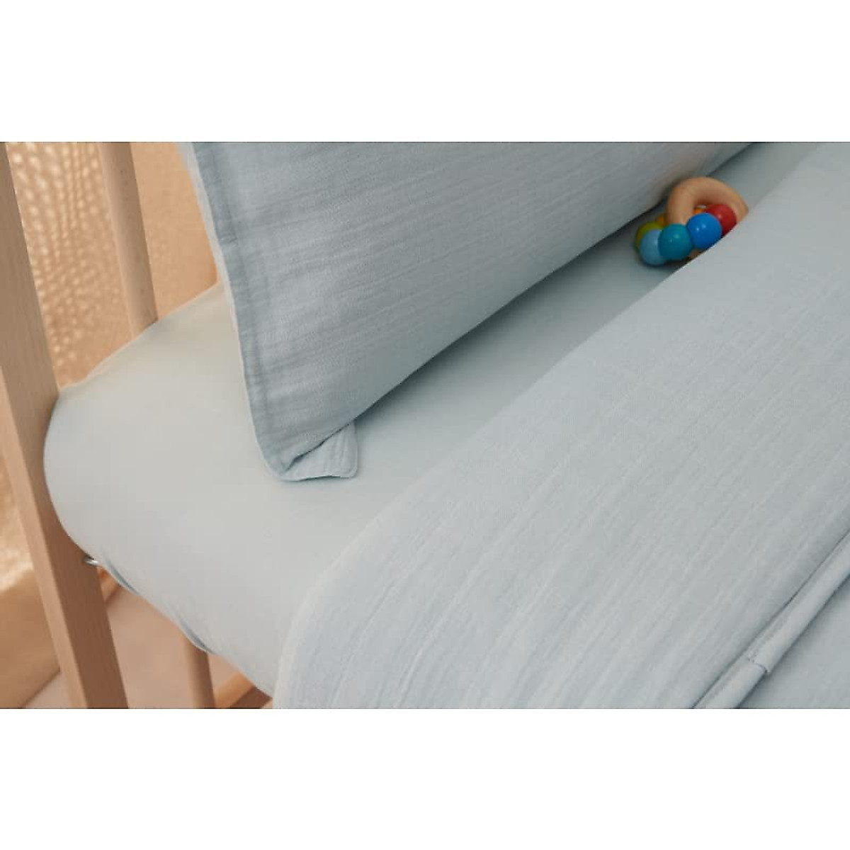 Muslin Crib Sheets for Boys and Girls, 28"x 52" + 9", 100% Cotton Neutral Fitted Sheet, Soft and Breathable, Solid Colors for Standard Crib Mattresses, Great for Baby, Kids and Toddlers (Baby Blue)