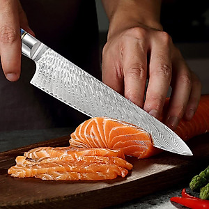 Damascus Chef Knife 8 Inch, Made of High Carbon VG10 Steel Damascus Kitchen Knife with Ergonomic Resin Wood Handle