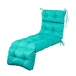 ARTPLAN Outdoor Chasie Lounge Tufted Thick Cushion with Ties,Replacement Wicker Chair Cushion for Paito Fruniture,72x22x4inches,All Weather, Lake Blue