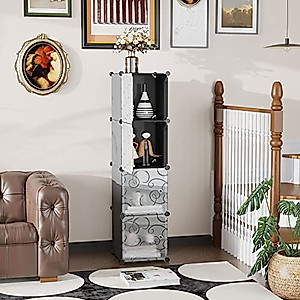 C&AHOME Cube Storage Organizer with Doors, 4-Cube Shelves, Closet Cabinet, DIY Plastic Modular Bookshelf Ideal for Bedroom, Living Room, 24.8" L x 12.4" W x 24.8" H Black SHS04B-DOOR