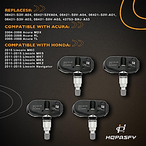Tire Pressure Sensor 315MHz TPMS 4PCS Compatible with 04-06 Acura MDX 05-08 Acura RL Pilot & More Replaces# 06421-S3V-A04