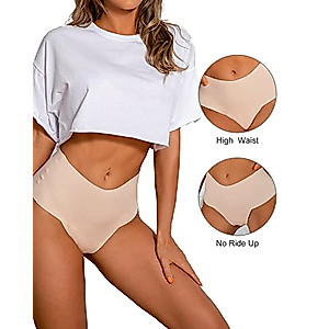 DEANGELMON Women Seamless Thongs No Show Thong Underwear Workout Panties High Waist Tanga Multiple Pack (4P1,M)