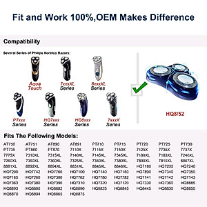 HQ8 Replacement Heads for Philips Norelco Shavers, Compatible with Philips Norelco Aquatec Replacement Heads, HQ8 Blades