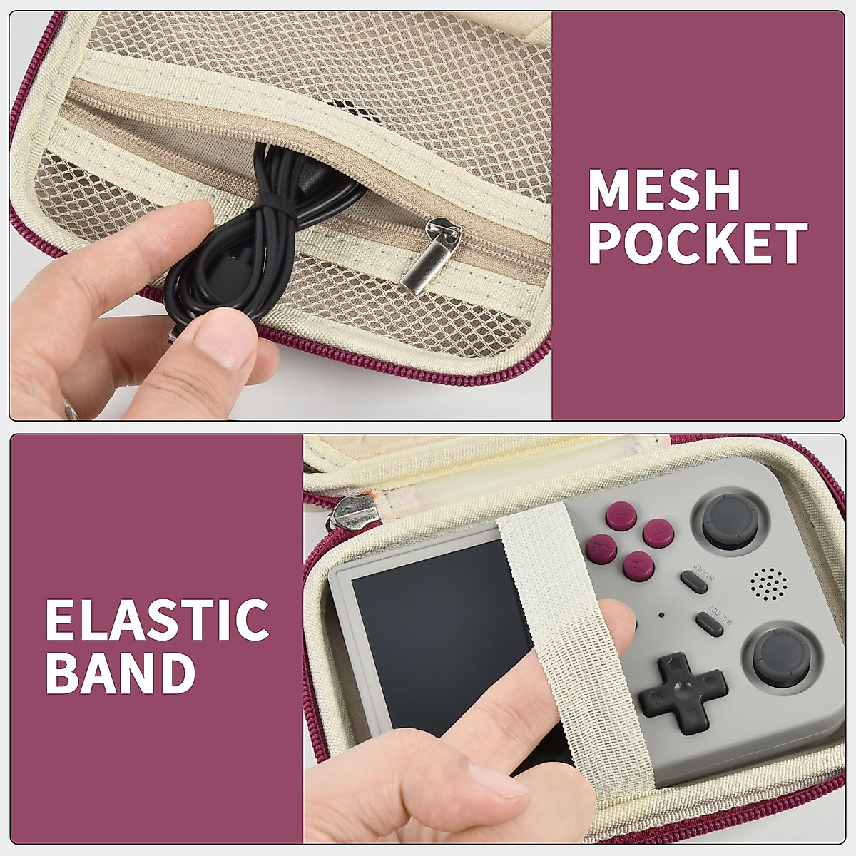 PAIYULE Travel Case Compatible with RG353V/ RG353VS/ R36S Retro Handheld Game Console, Handheld Emulator Storage Holder Organizer, Android Game Console Carrying Bag (Box Only) (Beige)