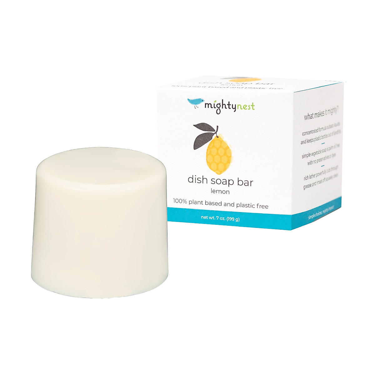 MightyNest Lemon Scented Dish Washing Bar Soap | Dish Soap Bar for the Kitchen | 100% Plastic-Free | Concentrated and Eco-Friendly | One Lemon Bar