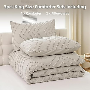 YIRDDEO Oatmeal King Size Comforter Set 3Pcs, Boho King Comforter Set Farmhouse King Size Bedding Set, Vertical Tufted King Bed Set, Lightweight Neutral King Bedroom Set (1 Comforter 2 Pillowcase)