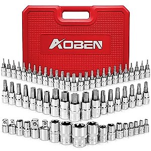AOBEN 64Pcs Master Torx Bit Socket and External Torx Socket Set, 1/4, 3/8, 1/2-inch(E4-E24, T6-T70,TT6-TT70,TP8-TP60), S2 and Cr-V Steel, Includes Socket Adapters