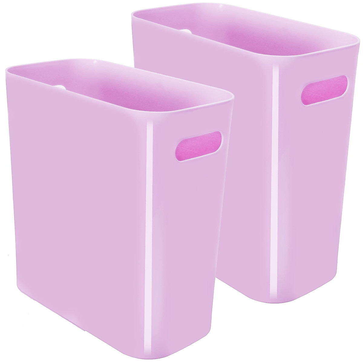 Youngever 2 Pack 3 Gallon Slim Trash Can, Plastic Garbage Container Bin, Trash Bin with Handles for Home Office, Living Room, Study Room, Kitchen, Bathroom (Purple)