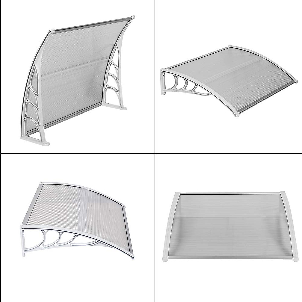 40-inch Window Awning Door Awnings Exterior Made Polycarbonate Sheets Panels, Polypropylene Brackets to Protect House from Sun, Rain and Snow