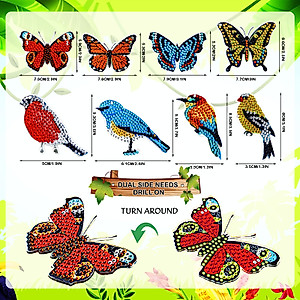 MTLEE 8 Pcs Diamond Art Keychains - 5D Diamond Art Kits - Kids Arts and Crafts - Ages 8-12 - DIY Gift - Classic Bird Butterfly