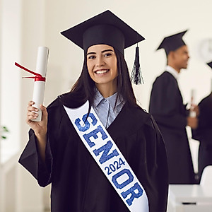 Marsui Senior 2024 Satin Sashes with Glitter Letters Cheerleader Sash Graduation Celebrations Sashes Senior Cheer Sash Class Competition 2024 Sashes for Girls Graduation Party (Vivid Style,24 Pcs)