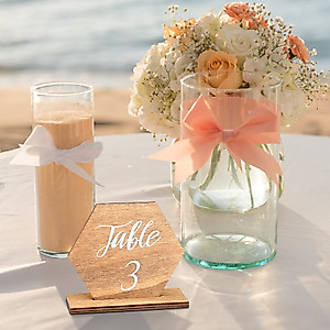 20 Pieces Wooden Table Numbers 1-20 Wedding Table Numbers Hexagon Shape Rustic Wooden Numbers with Holder Base for Wedding Event Party Decoration