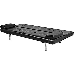 Makastle Artificial Leather Adjustable Sofa Bed with Two Pillows, Modern Wooden Frame Convertible Seat Sofa Bed Recliner for Home Living Room Office 66.1" x 30.3" x 24.2"