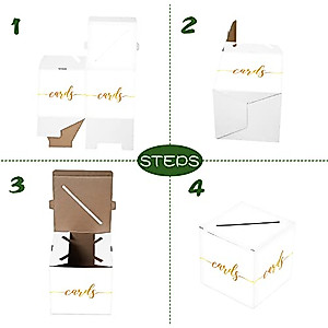 Gold Foil Blank Card Box - Collapsible Money Box or Gift Box for Baby & Bride Shower, Birthday, Wedding Reception, Engagement Party, Graduation - 8"x8"x8" Party Favors Decorations Boxes(01)