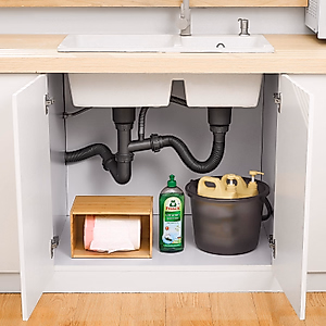 Qozary Extra Large Trash Bag Holder - Wall Mounted Bamboo Trash Bag Dispenser with Handles, Garbage Bag Dispenser Roll Holder for Kitchen Countertop, Under Sink - Keeps Garbage Rolls Neat and Handy