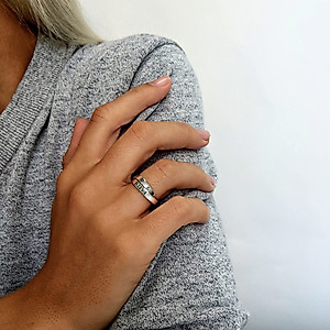 Silverly 925 Sterling Silver Rings for Women With Love Faith Hope Engraved - Cute Heart & Flower Double Silver Band Rings for Teen Girls - Russian Style Multiband Ring