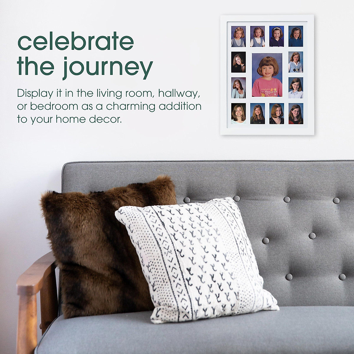 Pearhead School Years Picture Frame K-12 Keepsake, Collage Wall Decor for Kindergarten to 12th Grade Graduation, Multi Photo Display, Ideal Graduation Gift, Fits 13 Wallet Size Photos - White