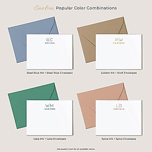 Personalized Stationery Flat Notecards w/Envelopes (A2 & A7 Sizes) - Monogram Flat Cards and Envelopes w/Name, Text, & More - Modern Stationery Thank You Card - Classy Desk Supplies - Thin Line Flat