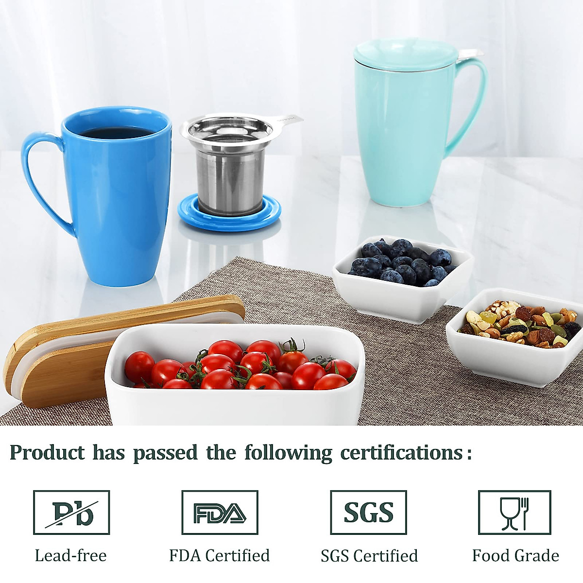 Yedio Porcelain Tea Mug with Infuser and Lid- 15 Ounce Tea Cup with Filter for Tea, Milk, Coffee, Loose Leaf Tea Infusers, Turquoise