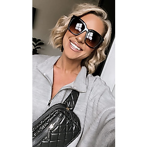 DIFF Hailey oversized lightweight square sunglasses for women UV400 protection, Black Brown Tortoise + Brown Gradient