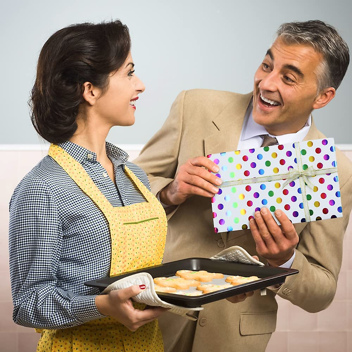 Premium Foil Birthday Wrapping Paper Flat Sheets (6-Sheets, 3-Designs: 23 sq. ft. ttl)- Colorful Gold Rainbow Feather, Polka dot, Stripe-Gift Wrap for Birthday, Wedding, Christmas Day, Happy New Years,Valentine's Day, Baby Shower, Bridal Shower