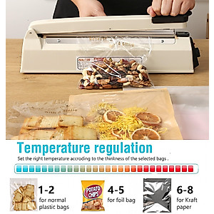 Impulse Sealer 12 inch Manual Heat Sealer Machine with Adjustable Heating Mode, ABS Shrink Wrap Bag Sealers for Plastic PE PP Bags, Portable Poly Bag Sealing Machine with Extra Replace Kit(Ivory)