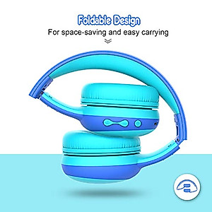 gorsun Bluetooth Kids Headphones with 85dB Limited Volume, Children's Wireless Bluetooth Headphones, Foldable Bluetooth Stereo Over-Ear Kids headsets - Blue