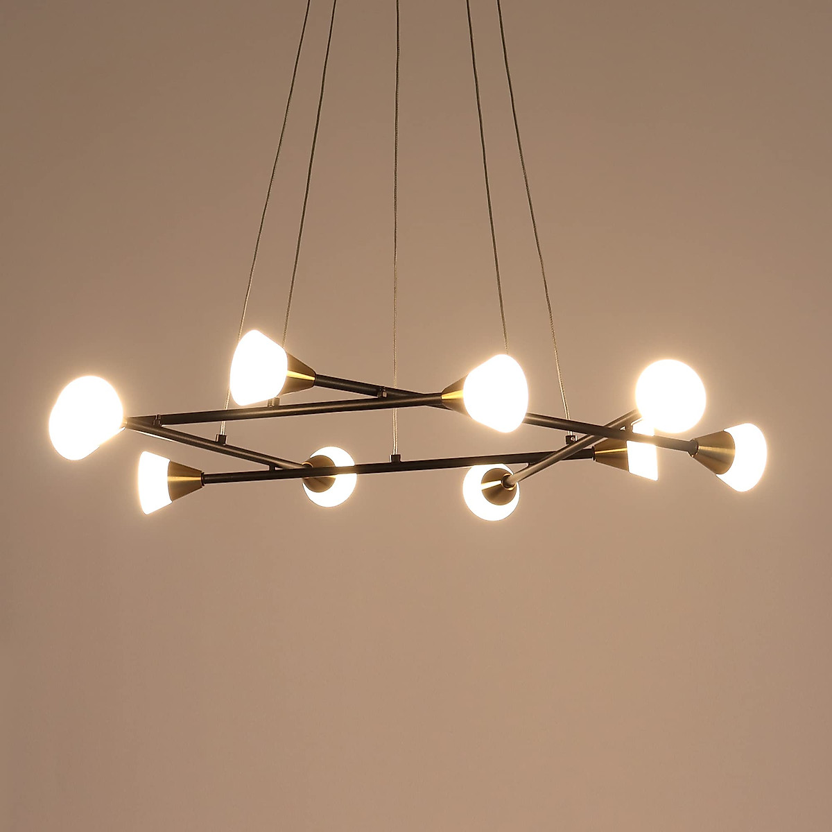 ZEVNI LED Gold Foyer Light Fixture, 10-Light Wagon Wheel Pendant Lighting, Plated Dark Copper, Warm White Glow, 2310LM, 3045K