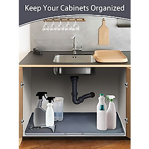 Silicone Under Sink Mat, 34'' x 22'' Kitchen Sink Liner Drip Tray, Waterproof Cabinet Sink Protector Mats with Unique Outfall for Kitchen Bathroom Leaks