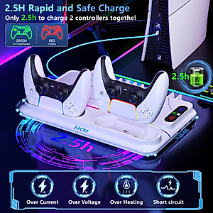 PS5 Pro Stand,PS 5 Cooling Station with Dual PS5 Controller Charger 3 Level Fan ,3 USB Hub Fast Charge drive 9 RGB Light hard ps5 Slim Stand for All Disc & Digital Console Playstation Vita Upgraded