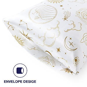 EXQ Home Satin Pillowcase Silky Satin Pillowcase for Hair and Skin,Soft Cooling Printed Pillow Cases Queen Size Set of 2 Satin Pillow Case for Women with Envelope Closure (White Moon,20X30inch)