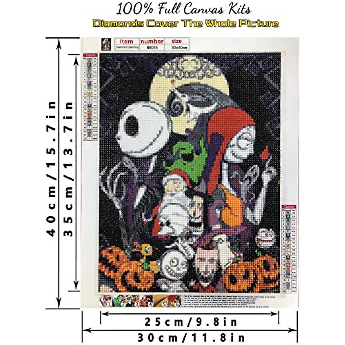Eitseued Diamond Painting Halloween Jack and Sally,Nightmare Before Christmas Cross Stitch Diamond Kit Arts Craft Home Decor Festival Gift,12x16 inch