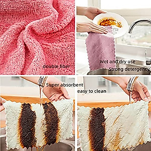 WSRYYCC 12 Pieces of Coral Velvet Cleaning Cloth, Reusable Towel Cloth, car wash Towel, Used for Cleaning Kitchens, Restaurants and Any Items ，Beige/Pink, Gray/Pink, Purple/Pink