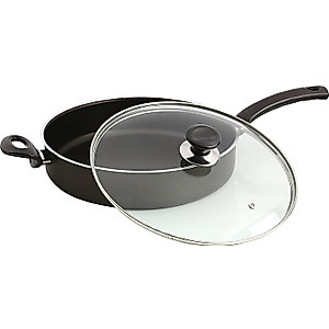 Mehtap 13 Inch Saute Pan with Lid and Two Handles, Teflon Classic Nonstick Frying Skillet Cookware for Simmering, Sautéing, and Braising, Black