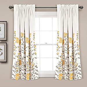 Lush Decor Aprile Light Filtering Window Curtain Panels, Pair, 52" W x 63" L, Yellow & Gray - Floral Curtains - Pretty Yellow Flower Print - Cottage, French Country & Farmhouse Window Decor