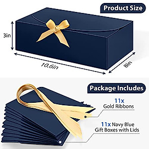 SWANGSA 11 Set Gift Boxes with Lids, 10.6''x8''x3'' Blue Kraft Paper Gift Boxes For Presents, Bridesmaid Proposal Box with Ribbon and 60pcs Adhesive Dots, for Wedding, Packaging wedding favors, Present, Birthday, Cupcake Boxes