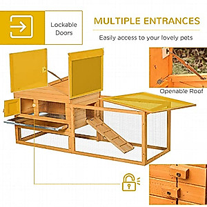 PawHut 62" Large Outdoor Rabbit Cage Small Animal Hutch Playpen With Run