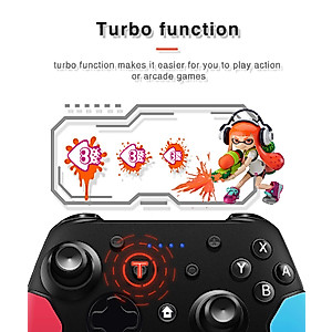 Wireless Switch Pro Controller for Nintendo Switch with Adjustable Turbo Function,Dual Vibration Function,Gyro 6-Axis and High Battery Life. Remote Gamepad Joystick for Switch Console, Red&Blue