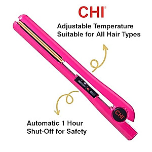 CHI Tourmaline Ceramic Hair Straightening Flat Iron | 1" Plates | Pure Pink | Professional Salon Model Hair Straightener