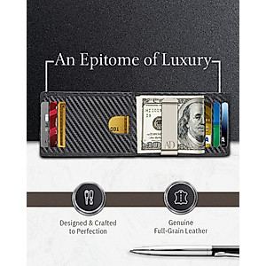 Access Denied Carbon Fiber Leather Mens Wallet - Slim Money Clip Bifold Wallets For Men RFID Front Pocket Thin Credit Card Holder - Gifts For Men