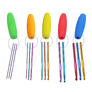 MEYAGO 5PCS Crochet Hook Grips Set Ergonomic Crochet Hook Handle Multi-Size Ergonomic Crochet Hook Handle Attachment - Fits 2mm to 10mm Hooks