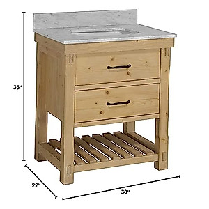 Birmingham 30-inch Bathroom Vanity (Carrara/Driftwood): Includes Driftwood Cabinet with Authentic Italian Carrara Marble Countertop and White Ceramic Sink