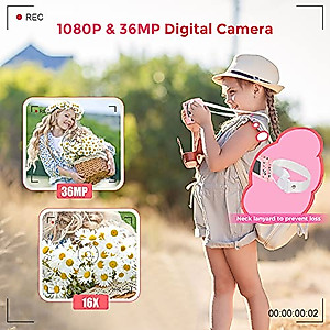 Digital Camera, NEZINI 2 Charging Mode Mini Kids Camera, Full HD 1080P 36MP 2.4 Inch LCD Vlogging Camera for Kids, 16X Zoom Compact Pocket Camera Point and Shoot Camera for Kids Beginners (Pink)
