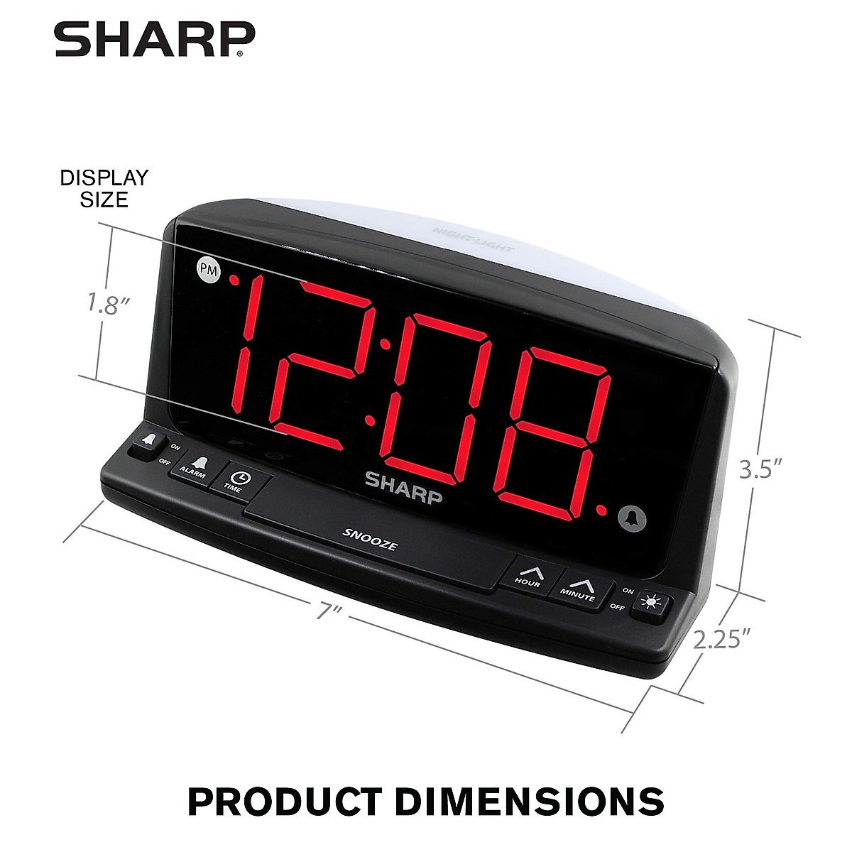 SHARP LED Digital Alarm Clock – Simple Operation - Easy to See Large Numbers, Built in Night Light, Loud Beep Alarm with Snooze, Bright Big Red Digit Display