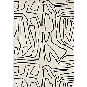 Abani Abstract Beige/Black Area Rug - 8'x10' - Modern Animal/Natural Lines Design - Deco Collection - Easy to Clean - Durable for High Traffic Areas - Living Room, Dining Room - Medium Pile