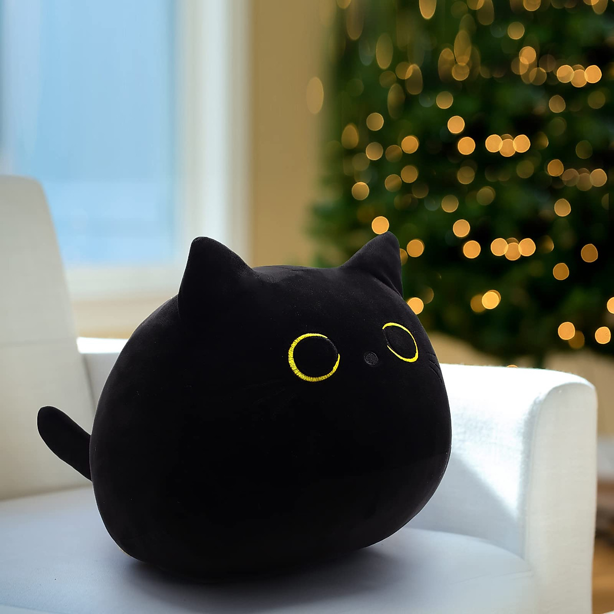 JIAJEGTGT 16Inch Black Cat Stuffed Animal Plush Toys, Cute Black Cat Plushie Pillow, 3D Soft Cat Shape Design Lumbar Back Cushion Plush Stuffed Cat Doll Toy for Kids Chirstmas Gifts